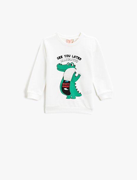 Koton Erkek Çocuk Dinozor Baskılı Sweatshirt Bisiklet Yaka Pamuklu