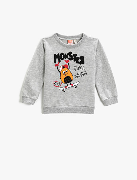 Koton Erkek Çocuk Canavar Baskılı Sweatshirt Bisiklet Yaka