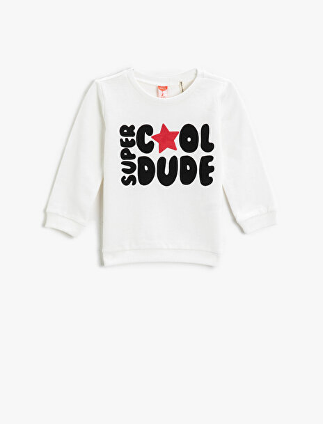 Koton Erkek Çocuk Yazı Baskılı Sweatshirt Bisiklet Yaka Pamuklu