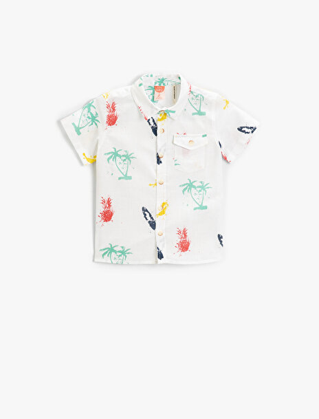 Koton Erkek Çocuk Tropikal Baskılı Kısa Kollu Gömlek Pamuklu