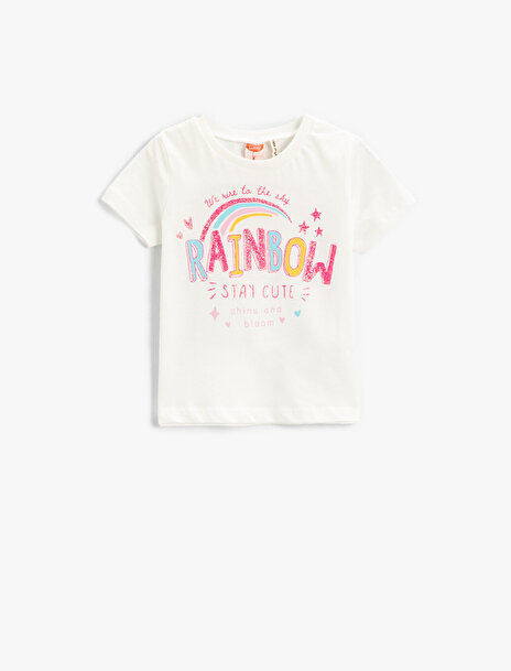 Koton Kız Çocuk Gökkuşağı Baskılı Kısa Kollu Tişört Pamuklu Koton Kız Çocuk Gökkuşağı Baskılı Kısa Kollu Tişört Pamuklu