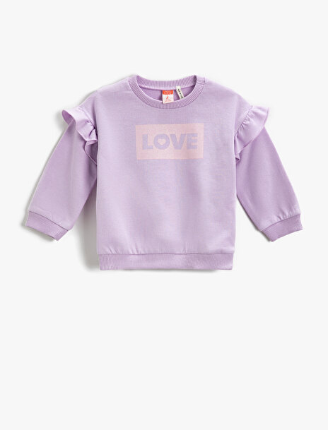 Koton Kız Çocuk Love Baskılı Fırfırlı Sweatshirt Pamuklu