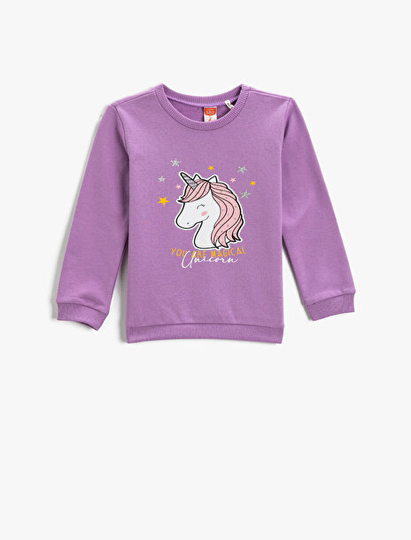 Koton Kız Çocuk Unicorn Baskılı Sweatshirt Bisiklet Yaka Pamuklu
