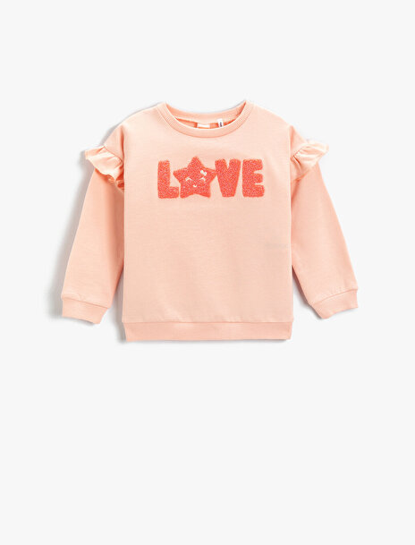 Koton Kız Çocuk Love Baskılı Kolu Fırfırlı Sweatshirt Pamuklu