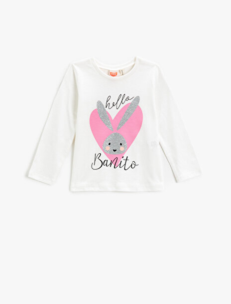 Koton Kız Çocuk Bonito Tavşan Baskılı Tişört Uzun Kollu Bisiklet Yaka Pamuklu