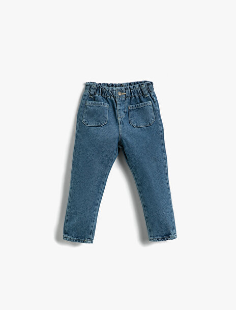 Koton Kız Çocuk Kot Pantolon Beli Lastikli Cepli Pamuklu