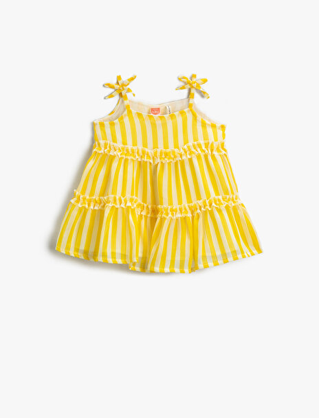 Koton Kız Çocuk Çizgili Elbise İnce Askılı Fırfırlı