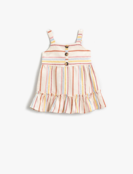 Koton Kız Çocuk Çizgili Askılı Fırfırlı Elbise