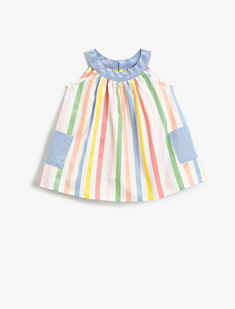 Koton Kız Çocuk Çizgili Kolsuz Cepli Elbise Pamuklu