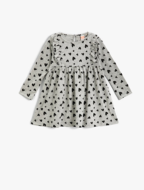 Koton Kız Çocuk Kalp Baskılı Uzun Kollu Elbise Fırfırlı