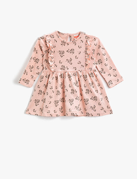 Koton Kız Çocuk Çiçek Desenli Fırfır Detaylı Elbise Pamuklu