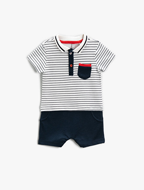 Koton Erkek Çocuk Polo Yaka Şort Tulum Çizgili Pamuklu Cepli Koton Erkek Çocuk Polo Yaka Şort Tulum Çizgili Pamuklu Cepli