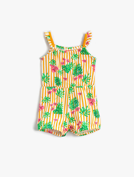 Koton Kız Çocuk Çiçekli Tulum Askılı Kısa Pamuklu