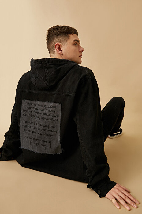 Koton Erkek Sırt Baskılı Kot Ceket