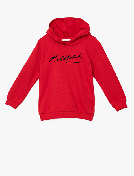 Koton Erkek Çocuk Atatürk İmzası Baskılı Sweatshirt Kapüşonlu