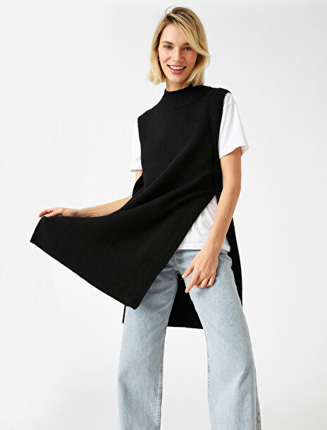 Koton Kadın Uzun Süveter Dik Yaka Yırtmaçlı