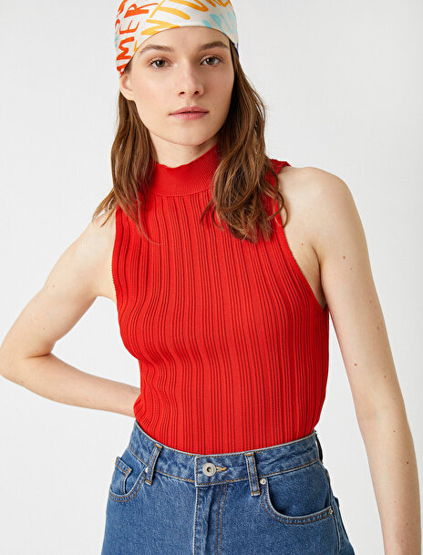 Koton Kadın Triko Atlet Dik Yaka Nervürlü