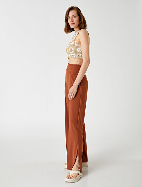 Koton Kadın Yırtmaçlı Pantolon Cepli Nervürlü