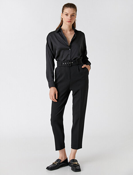 Koton Kadın Havuç Pantolon Yüksek Bel Kemerli