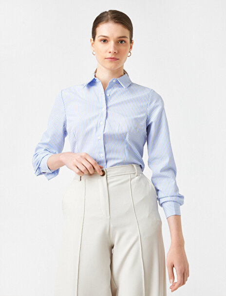 Koton Kadın Basic Gömlek Çizgili Uzun Kollu