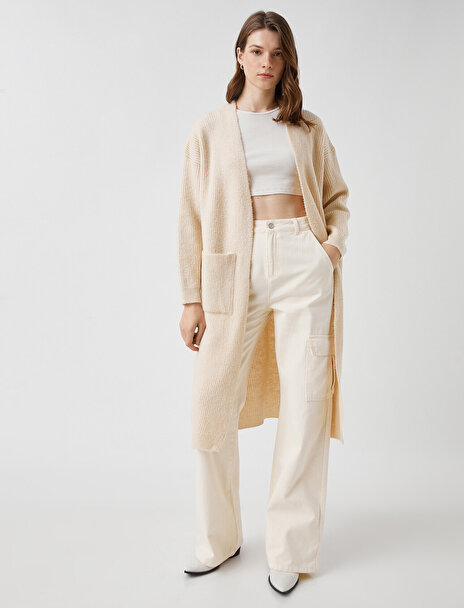 Koton Kadın Uzun Dokuma Hırka Cepli Uzun Kollu