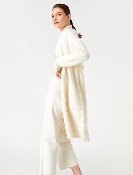 Koton Kadın Uzun Örgü Hırka Cepli