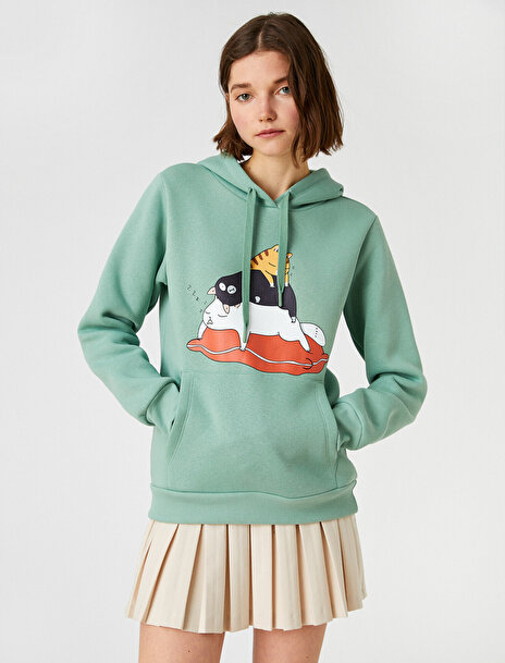 Koton Kadın Baskılı Sweatshirt Kapüşonlu Cepli