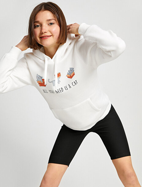 Koton Kadın Baskılı Cepli Hoodie