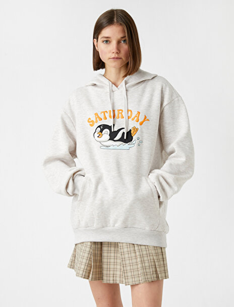 Koton Kadın Baskılı Sweatshirt Kapüşonlu Cepli