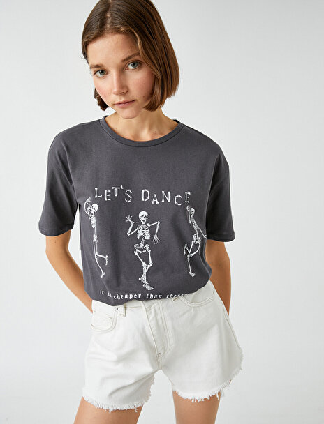 Koton Kadın Slogan Baskılı Tişört Kısa Kollu