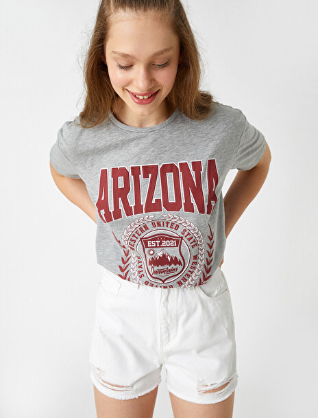 Koton Kadın Baskılı Oversize Tişört Kısa Kollu Bisiklet Yaka