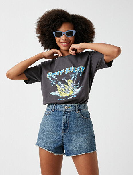 Koton Kadın Baskılı Tişört Kısa Kollu Pamuklu