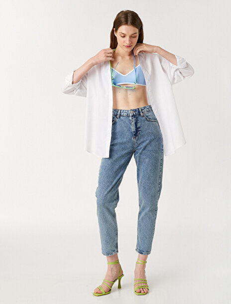 Koton Kadın Rahat Kesim Dar Paça Kot Pantolon - Mom Jean