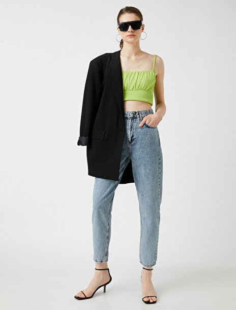 Koton Kadın Beli Lastikli Rahat Kesim Yüksek Bel Hafif Dar Paça Kot Pantolon - Mom Jean