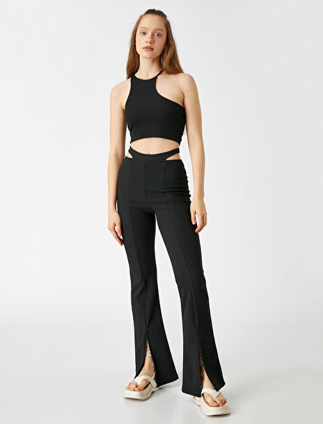 Koton Kadın İspanyol Paça Pantolon Pencere Detaylı Yırtmaçlı