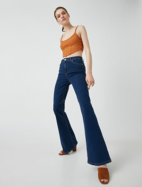 Koton Kadın Dar kesim Yüksek Bel İspanyol Paça Kot Pantolon - Victoria Jean