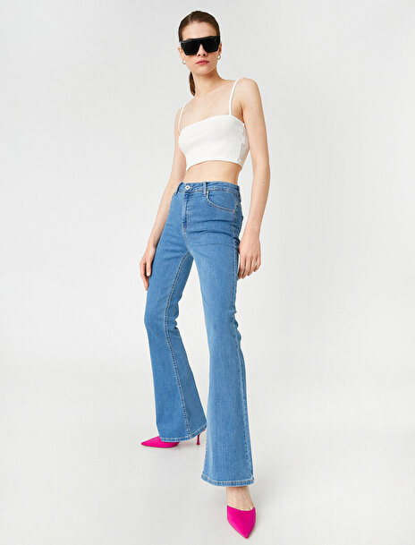 Koton Kadın Dar kesim Yüksek Bel İspanyol Paça Kot Pantolon - Victoria Jean