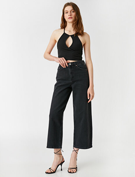 Koton Kadın Kot Pantolon Yüksek Bel Geniş Kısa Paça - Sandra Jean