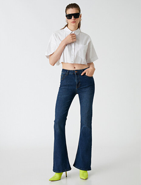 Koton Kadın Yüksek Bel İspanyol Paça Kot Pantolon - Victoria Jean