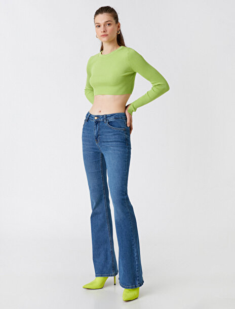 Koton Kadın Yüksek Bel İspanyol Paça Kot Pantolon - Victoria Jean