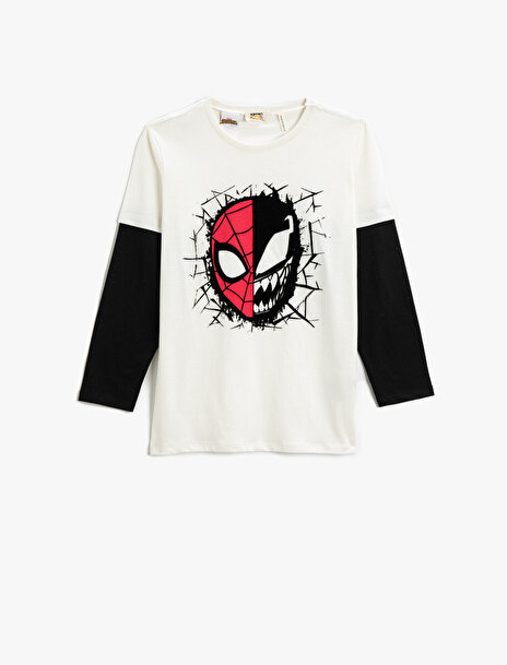 Koton Erkek Çocuk Spiderman Baskılı Tişört Lisanslı Uzun Kollu Pamuklu
