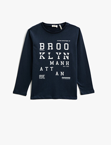 Koton Erkek Çocuk Uzun Kollu Tişört Baskılı Bisiklet Yaka Pamuklu