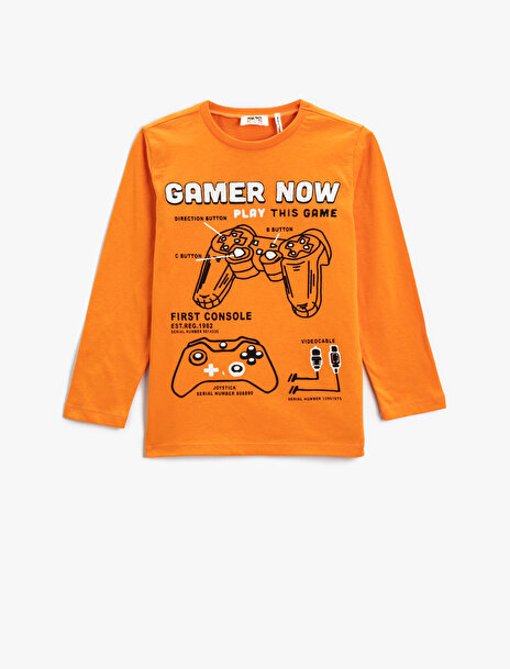 Koton Erkek Çocuk Uzun Kollu Tişört Baskılı Bisiklet Yaka Pamuklu