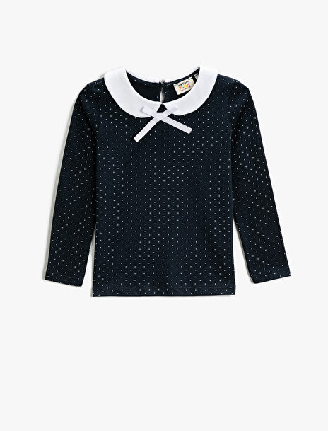 Koton Kız Çocuk Bebe Yaka Tişört Uzun Kollu Puantiyeli Pamuklu Koton Kız Çocuk Bebe Yaka Tişört Uzun Kollu Puantiyeli Pamuklu