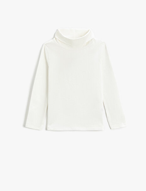 Koton Kız Çocuk Yarım Balıkçı Yaka Tişört Uzun Kollu Pamuklu