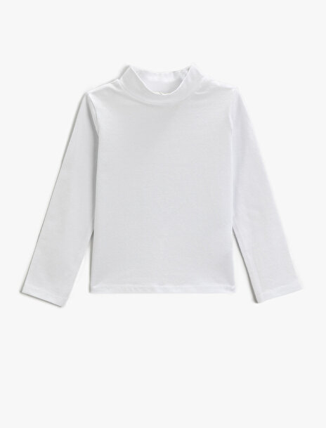 Koton Kız Çocuk Yarım Balıkçı Yaka Tişört Uzun Kollu Pamuklu