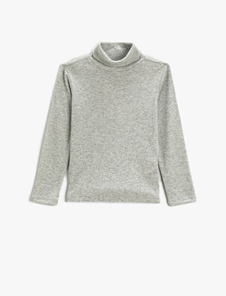 Koton Kız Çocuk Balıkçı Yaka Tişört Uzun Kollu Pul Detaylı