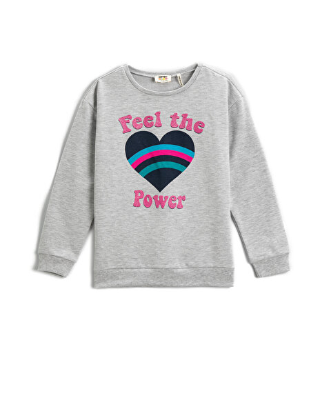 Koton Kız Çocuk Kalp Baskılı Sweatshirt Uzun Kollu Bisiklet Yaka