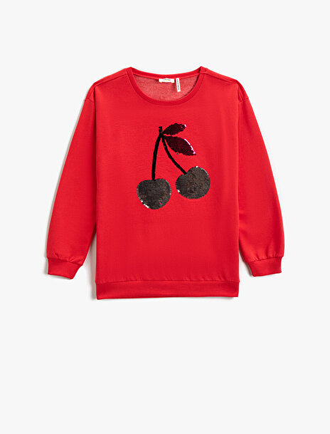 Koton Kız Çocuk Pullu Sweatshirt Uzun Kollu Baskılı Bisiklet Yaka Pamuklu