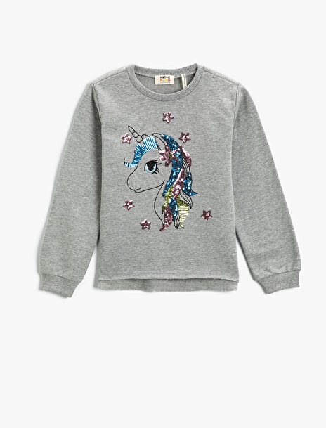 Koton Kız Çocuk Sweatshirt Unicorn Baskılı Bisiklet Yaka